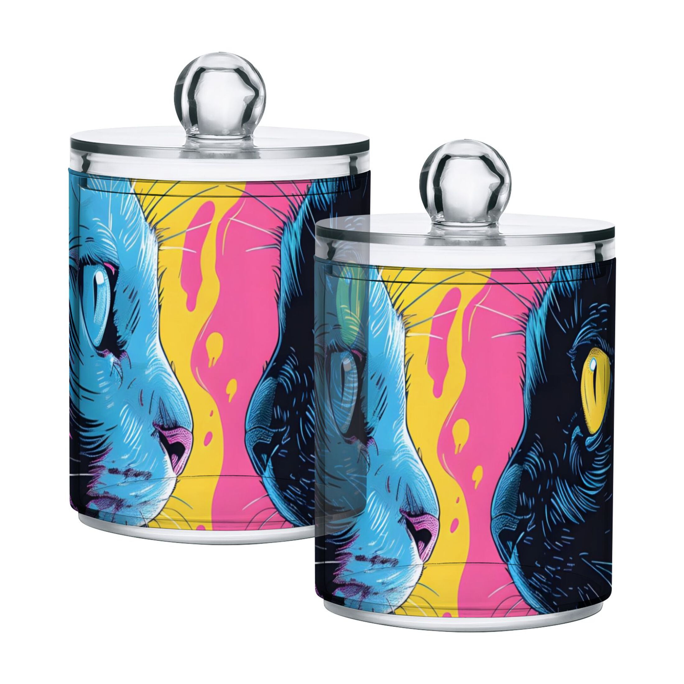 Cats Two Faces Looking at Each Other Translucent Plastic Cans Storage ...