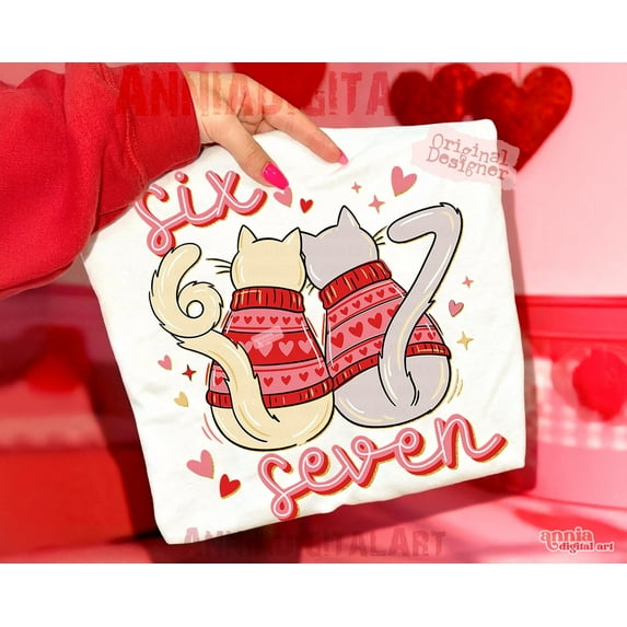Cats Valentine 6 7 T-Shirt, 67 Six Seven Valentines Shirt, Trendy Funny ...