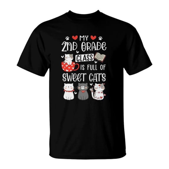 Cats Valentines Day Teacher Tee 2Nd Grade Teachers Cat TShirt - Walmart.com