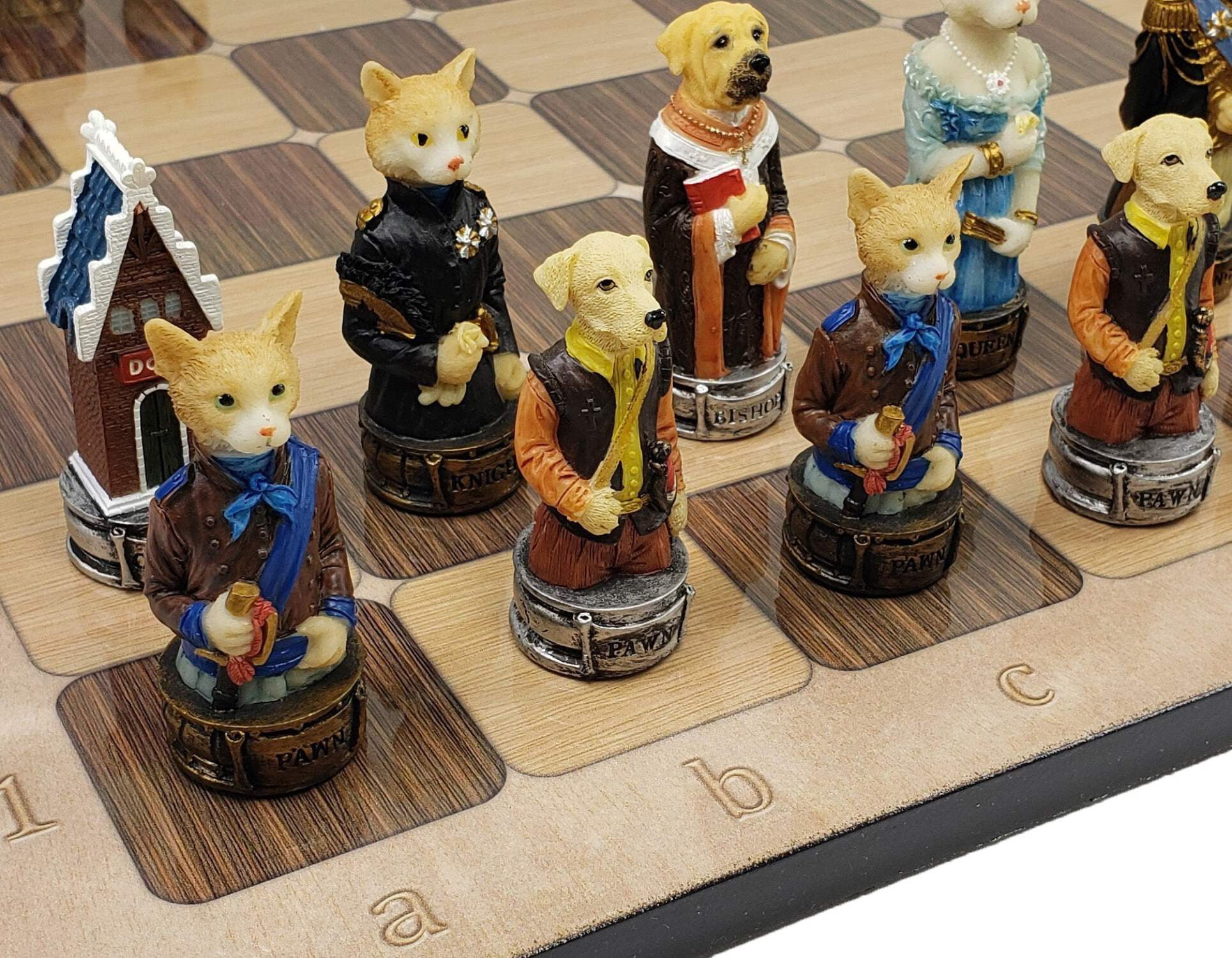 Cats Vs Dogs Animal Painted Chess Set With 17" Rustic Color Board ...