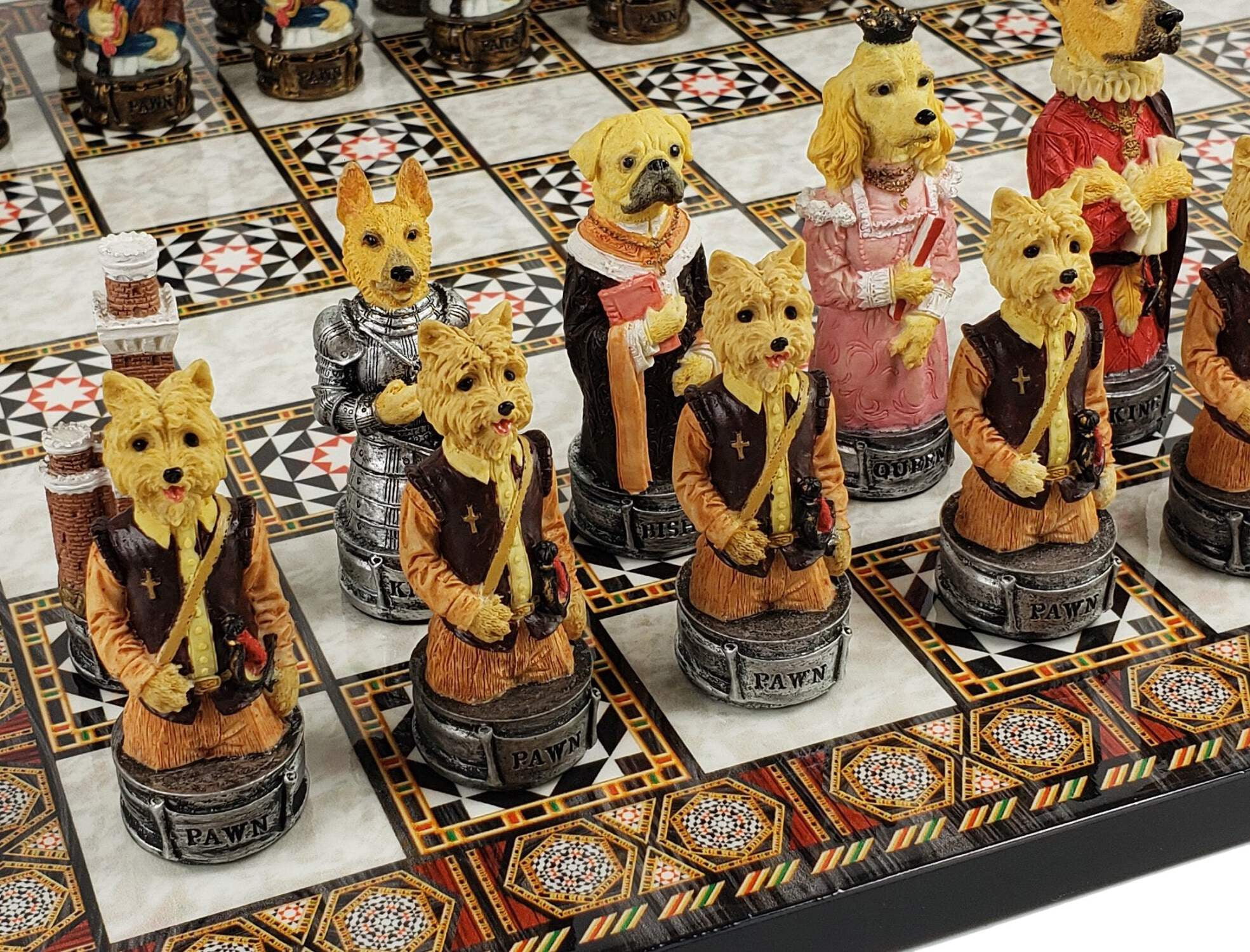 Cats Vs Dogs Animals Chess Set With 14 1/2 inch Mosaic Color Board ...