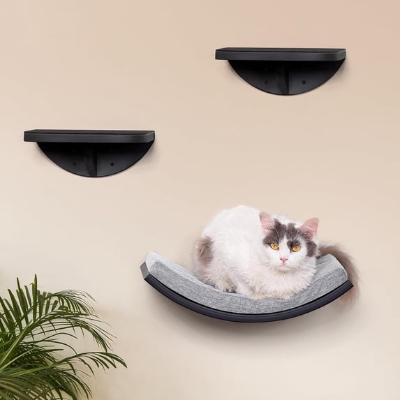 Peluomoz Wooden Wall-Mounted Cat Set – 2-Step Climbing Frame + Curved ...