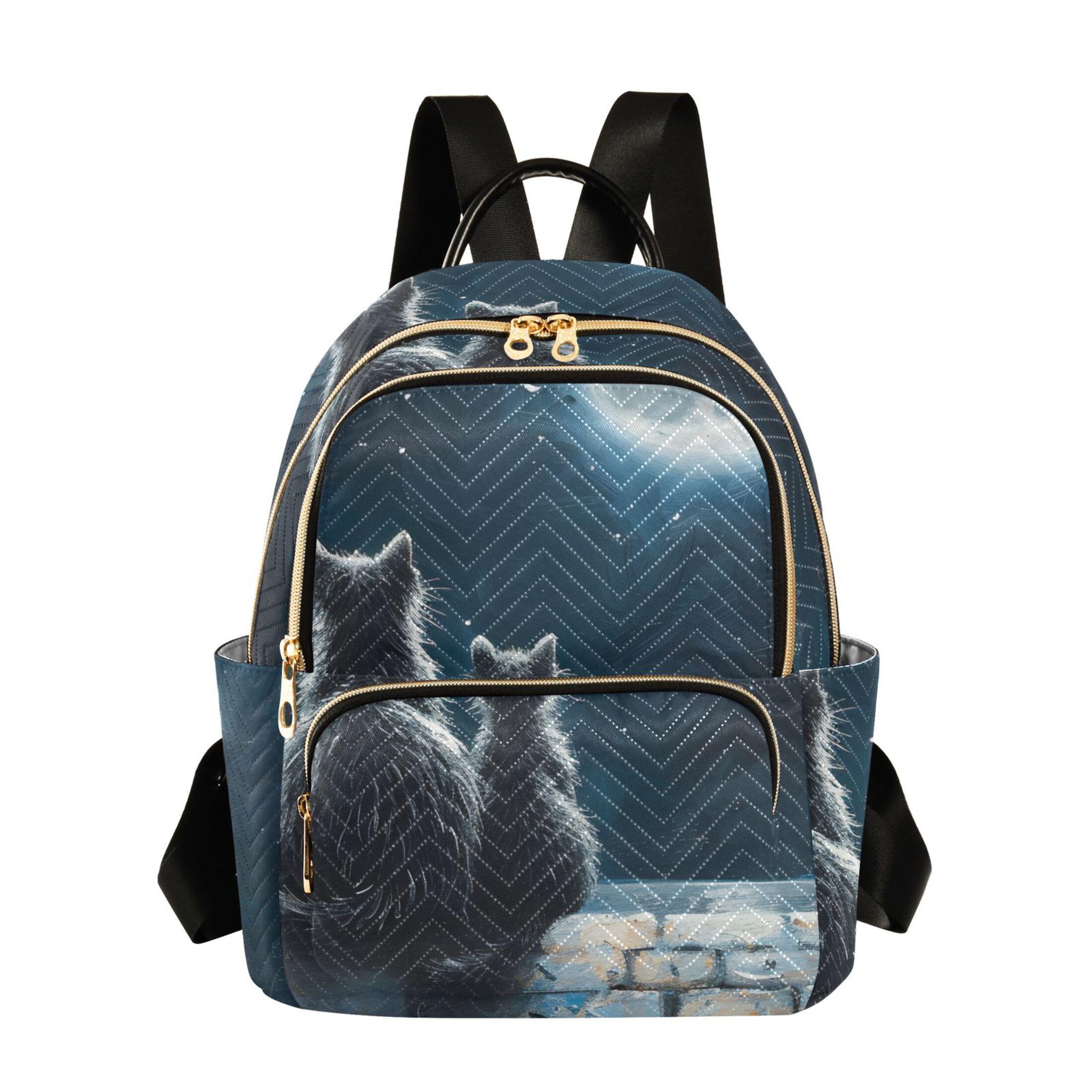 Cats Watching The Moon Quilted Backpack Fashion Daypack Commuter Bag ...