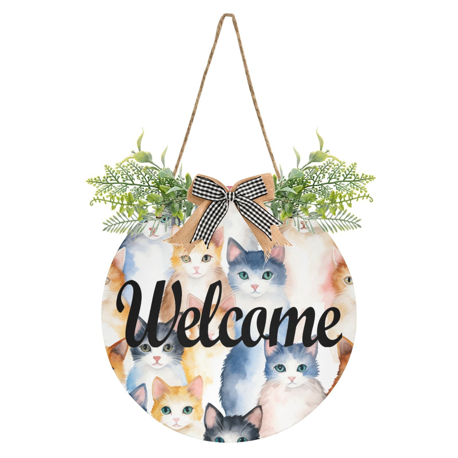 Cats Welcome Sign for Front Door Wreath Door Sign for Farmhouse Porch ...