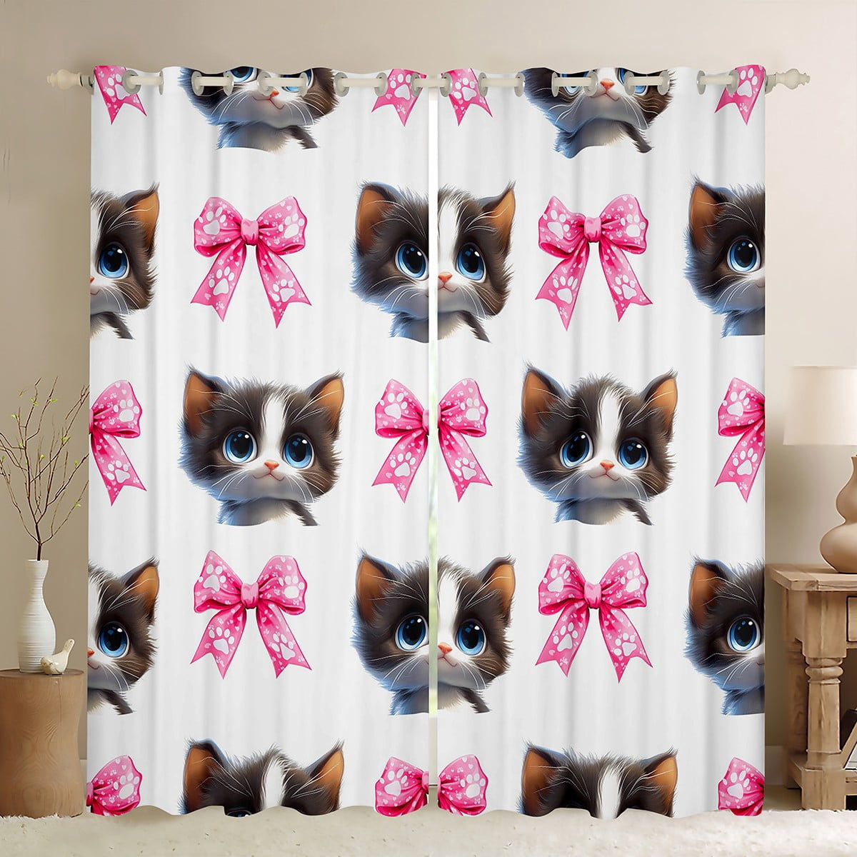 Cats Window Curtain,Lovely Pet Animals Curtains Adult Room Decor,Window ...