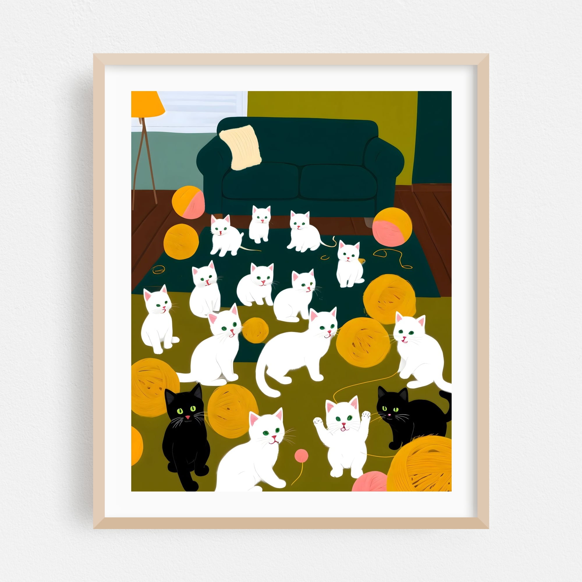 Cats & Wool - Illustration Cat Animal Whimsical Modern Art Pop Art ...