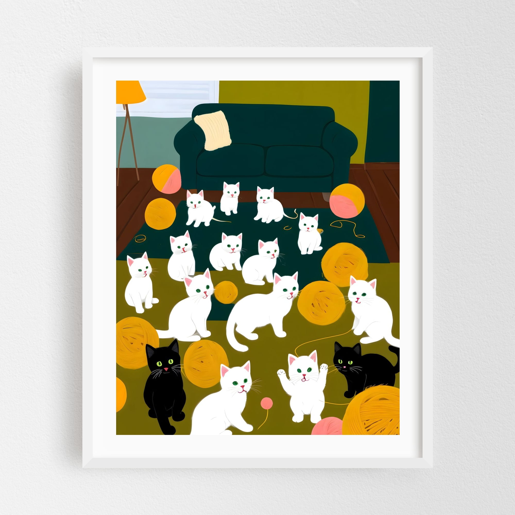 Cats & Wool - Illustration Cat Animal Whimsical Modern Art Pop Art ...