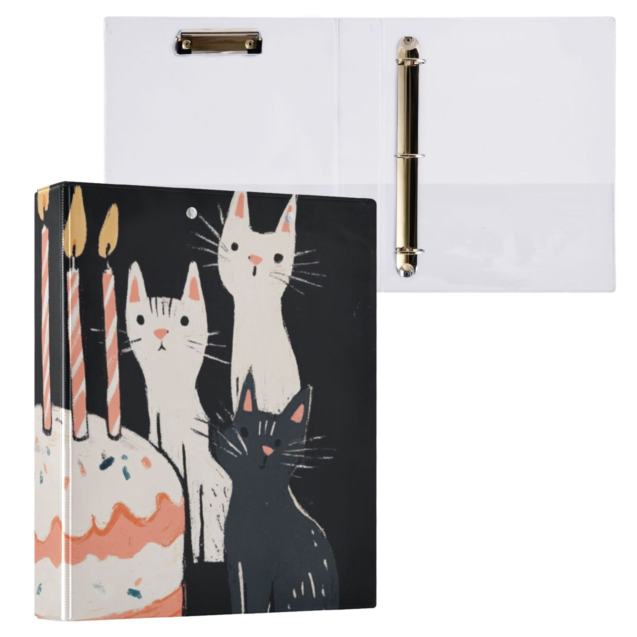 Cats and Birthday Cake 3 Ring Binders 1.5 inch Hardcover File Folders ...