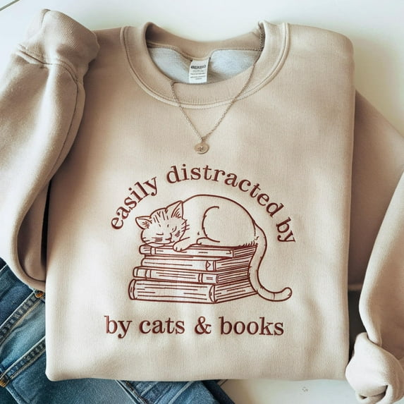 Cats and Books Sweatshirt, Easily Distracted, Book Lover Gift - Walmart.com