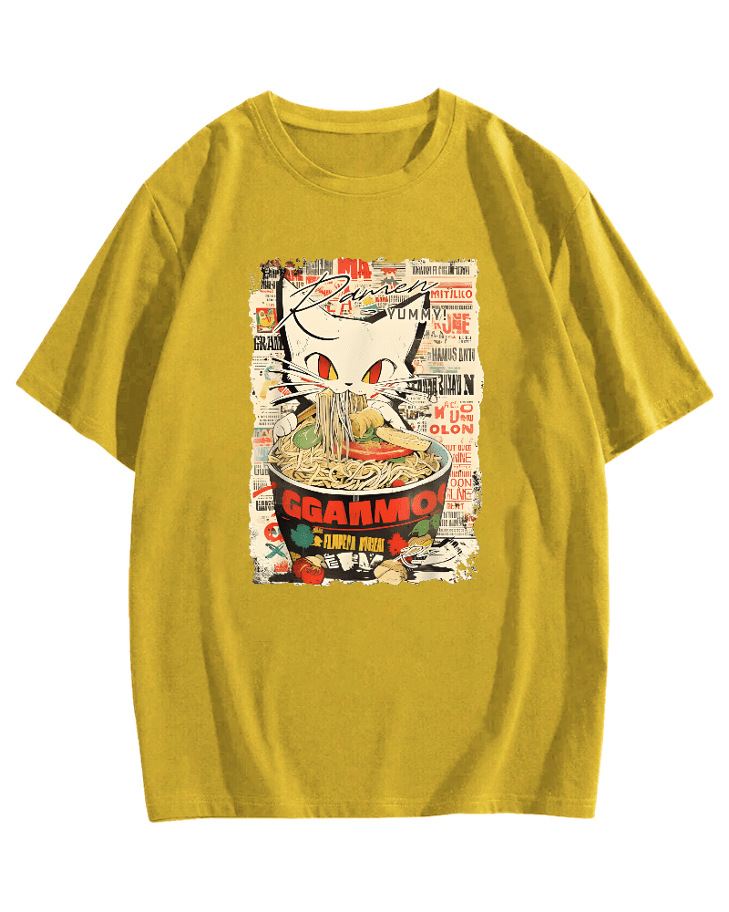 Cats and Food Japanese Retro Cotton casual T-shirt - Walmart.com