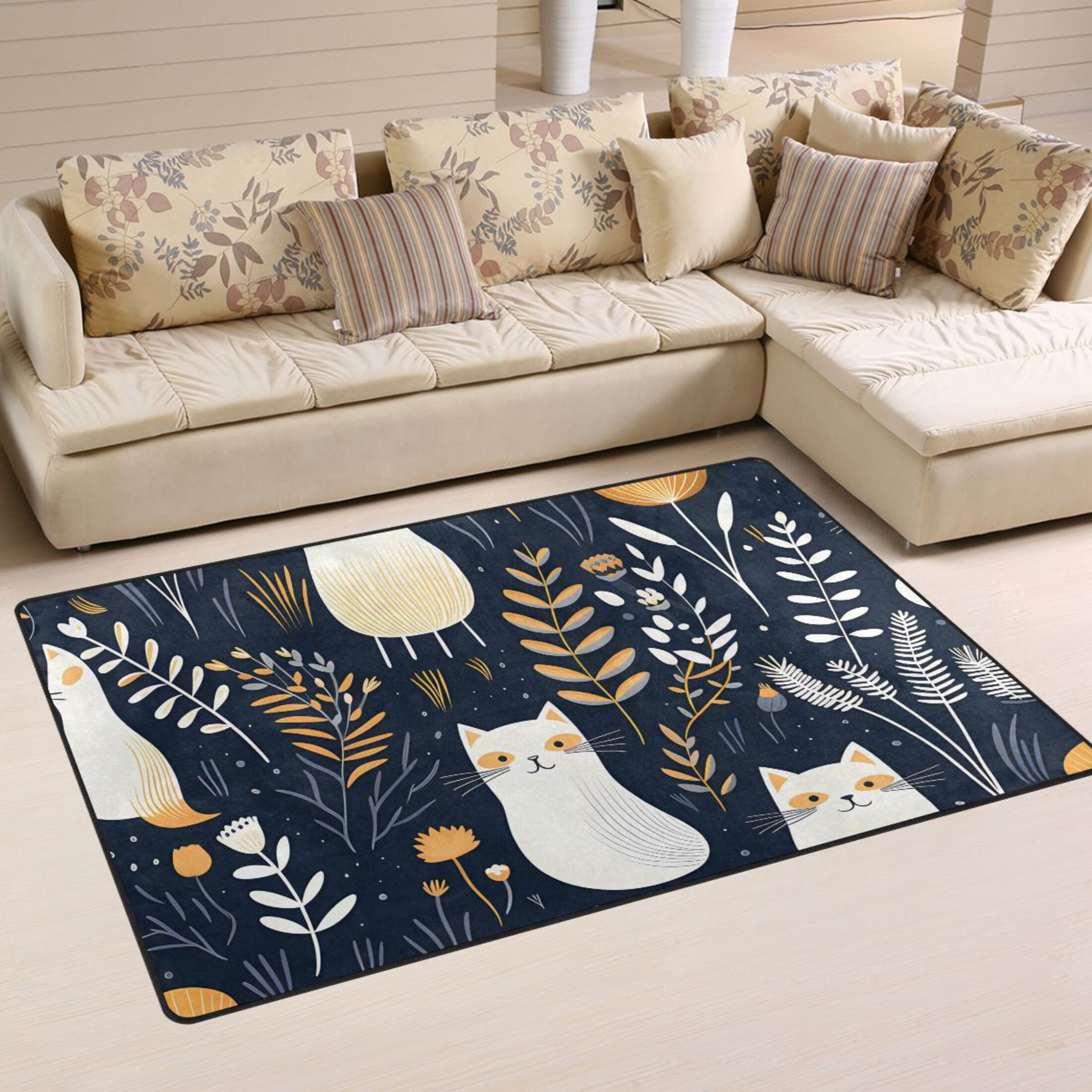 Cats and Plants Area Floor Mats Non-Slip Rugs Soft Doormat 60 x 39 inch ...