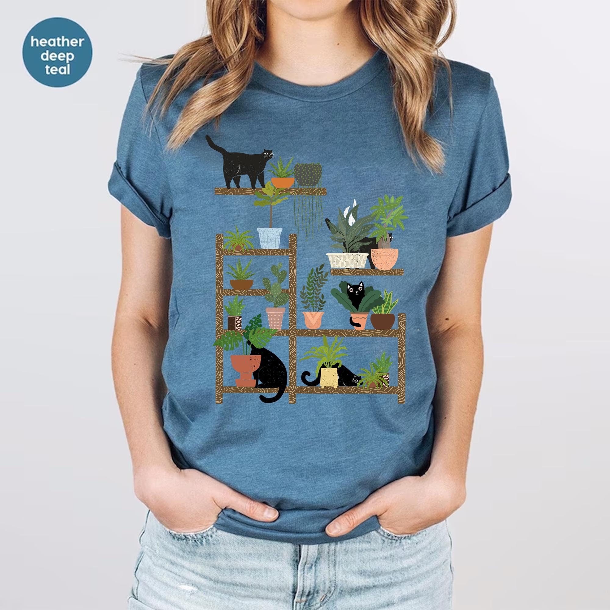 Cats and Plants Shirt, Plant lady, Plant lover, Gardener Shirt, Shirts for Cat Lover, succ ...