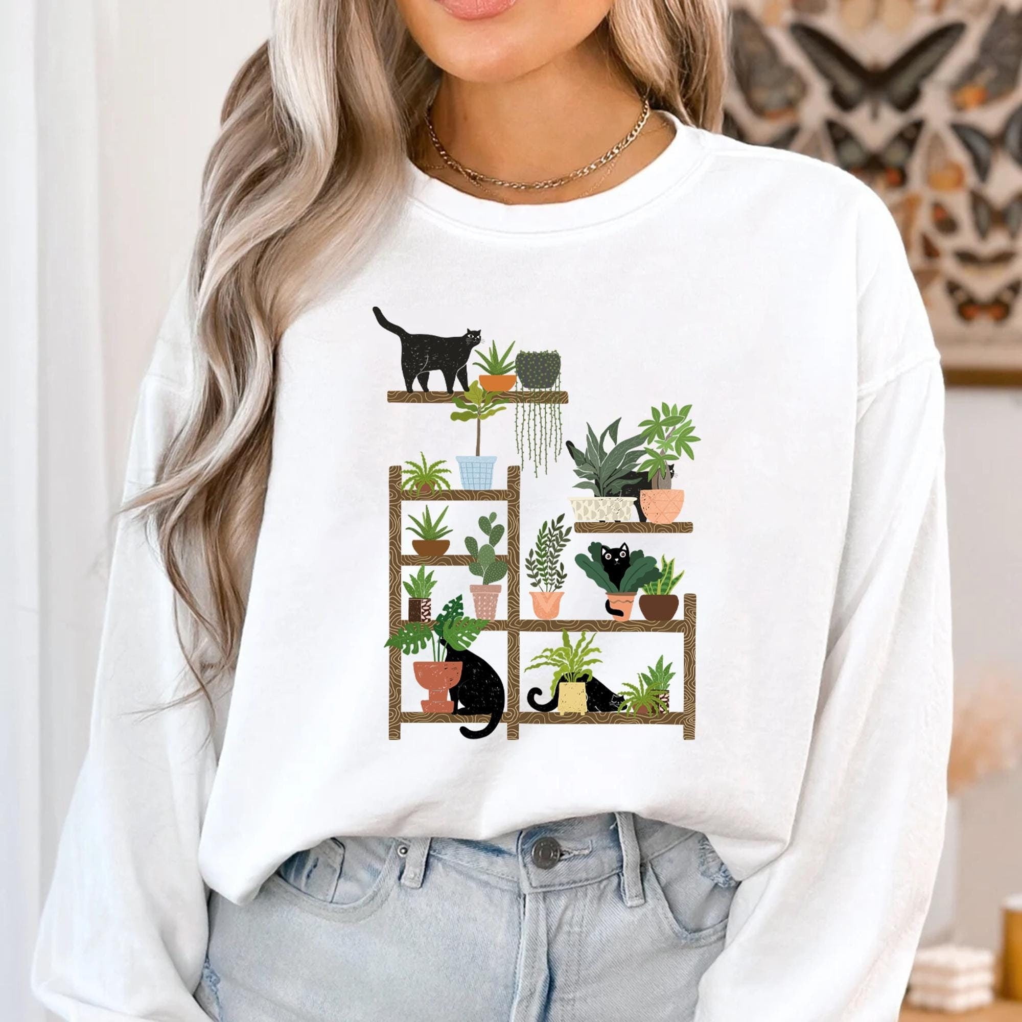 Cats and Plants T-Shirt, Plant Lady, Plant Lover, Gardener Shirt ...