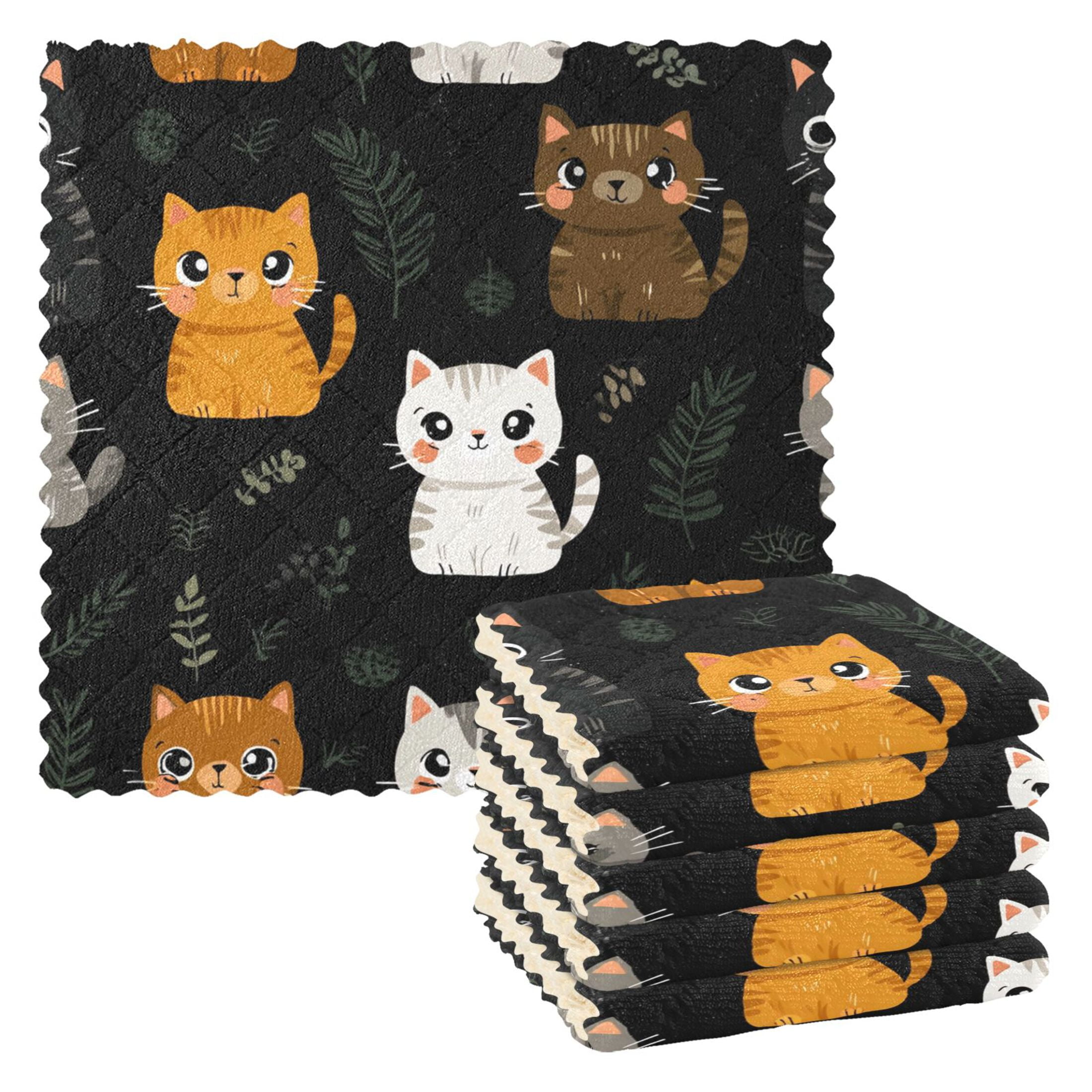Cats and Weeds Kitchen Cloth Dish Towels for Drying Washing Absorbent ...