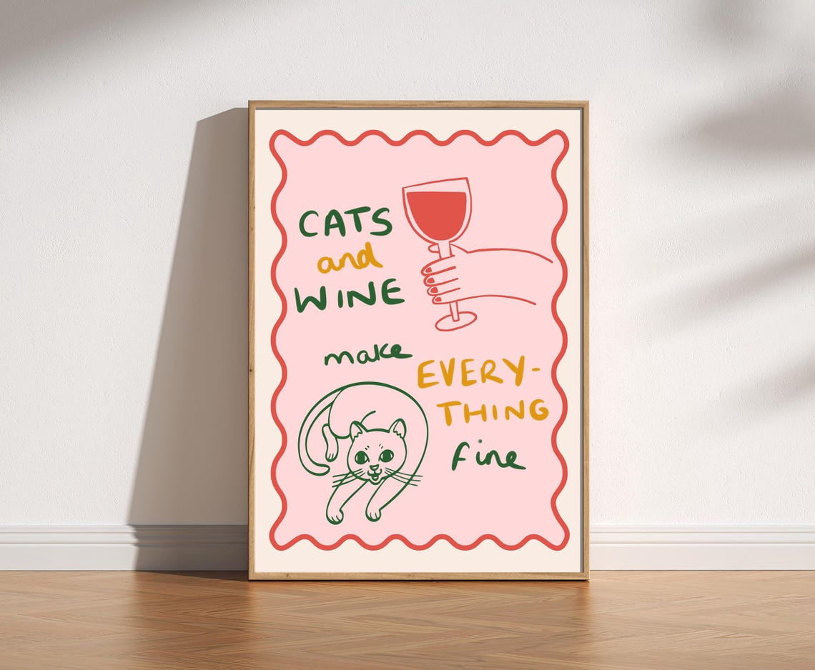 Cats and Wine Kitchen Wall Art Poster Unframed Paper Print - Walmart.com