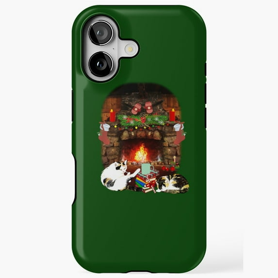 Cats by the Fire Warm Cozy Holiday Scene iPhone Case for iPhone 17 to ...