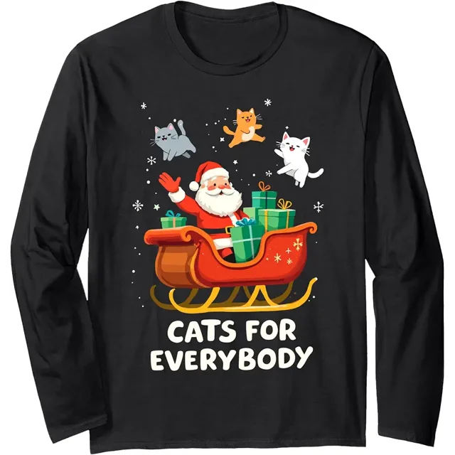 Cats For Everybody Santa Sleigh Christmas Xmas Party Funny Long Sleeve