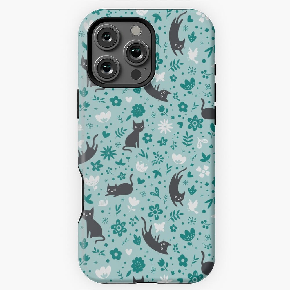 Cats frolicking in the garden turquoise Phone Case for iPhone 16 15 14 ...