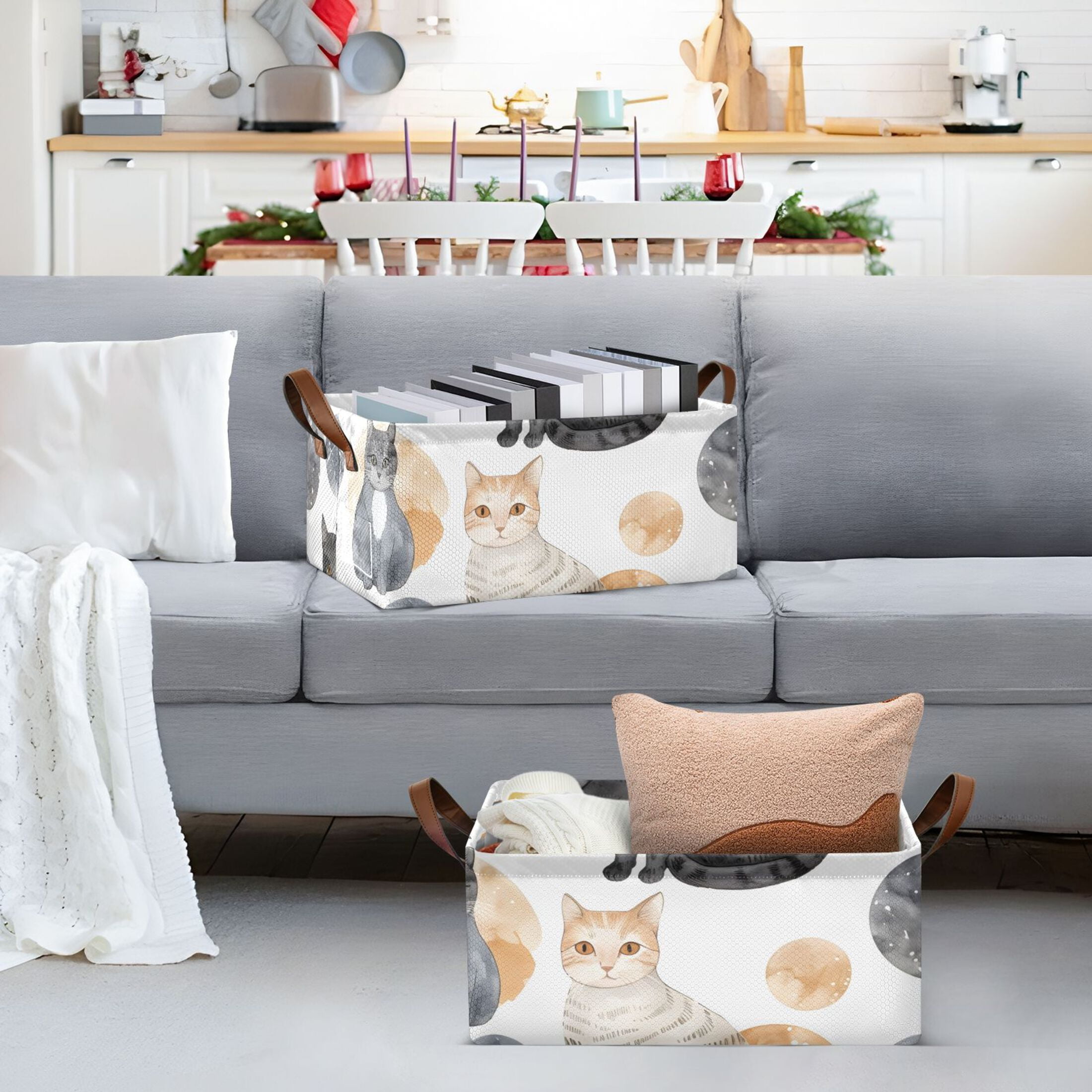 Cats in Circle Storage Bins with Handles Foldable Storage Baskets for ...