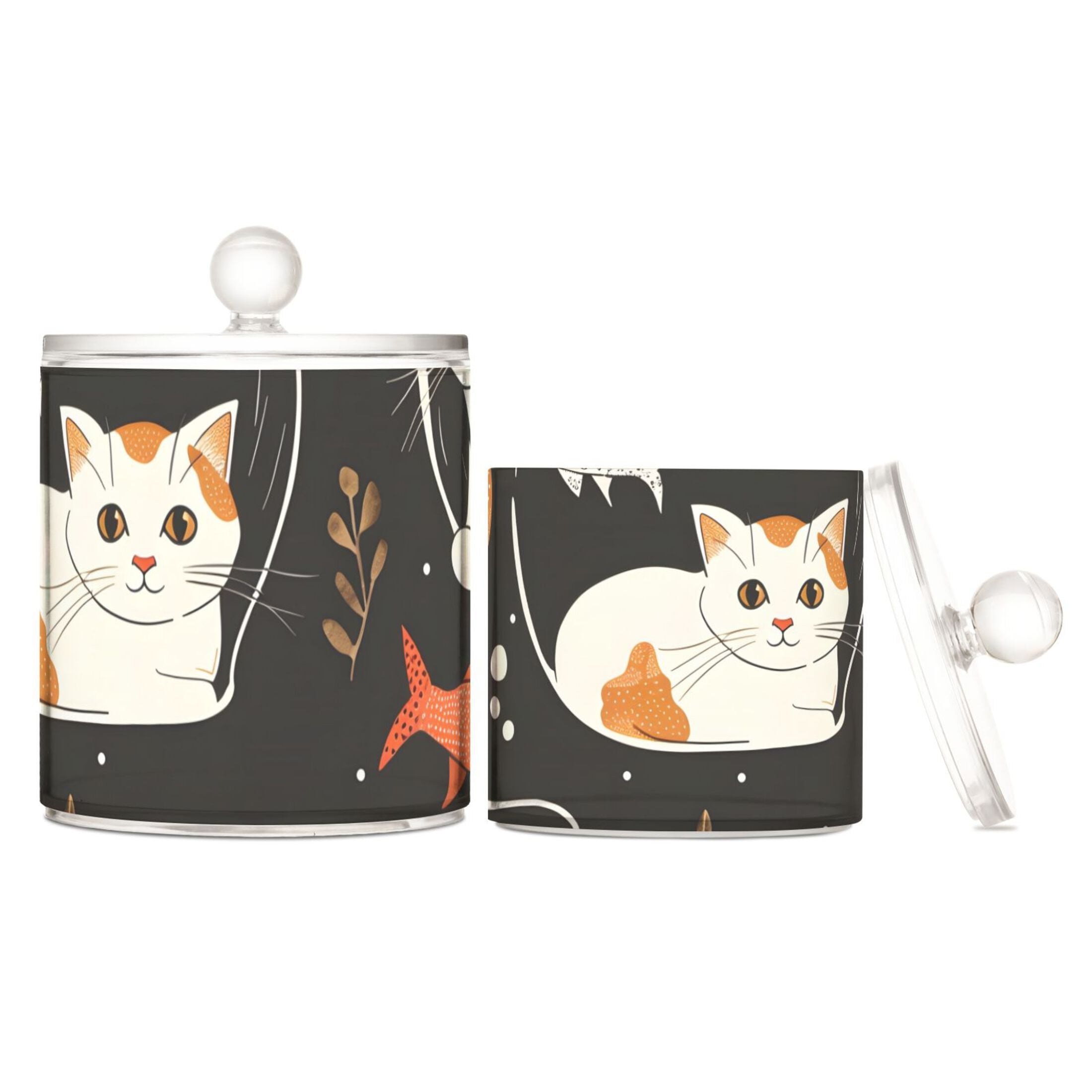 Cats in Fish Bowl Fishes Bubbles Leaves Translucent Plastic Cans ...