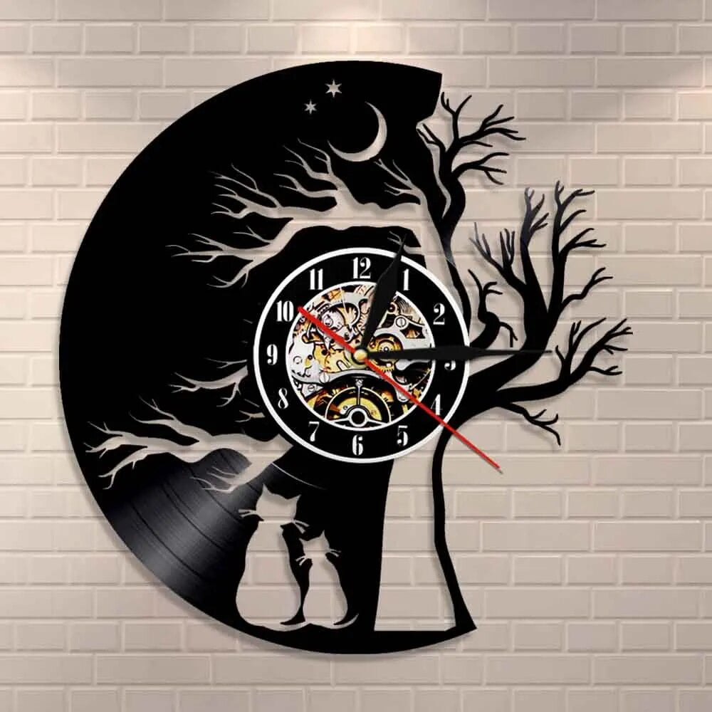 Cats in Love Under A Tree Of Life Vinyl Wall Clock,Vinyl Record Clock ...