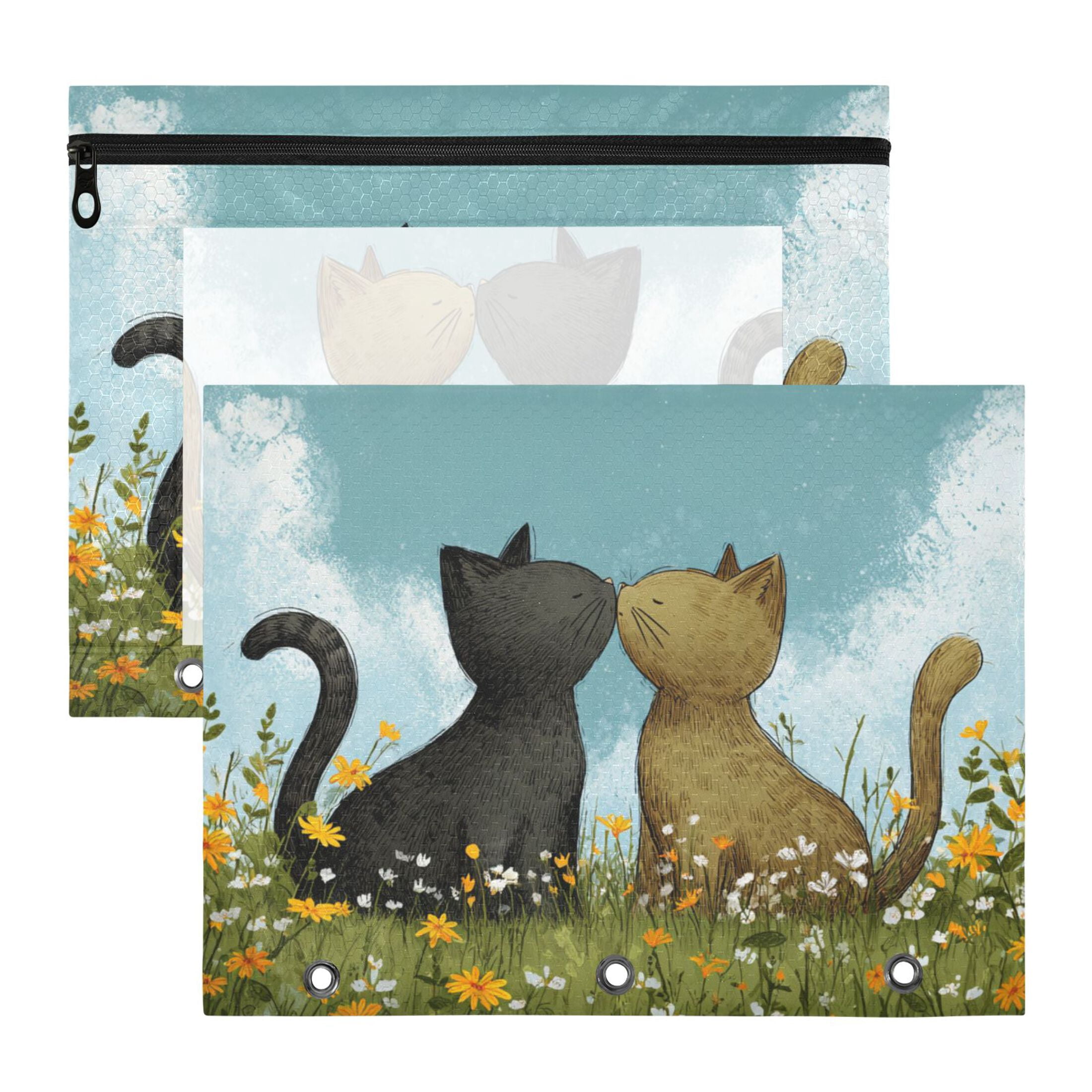 Cats in Love Vector Valentine 3-Ring Binder Pocket with Zipper Pencil ...
