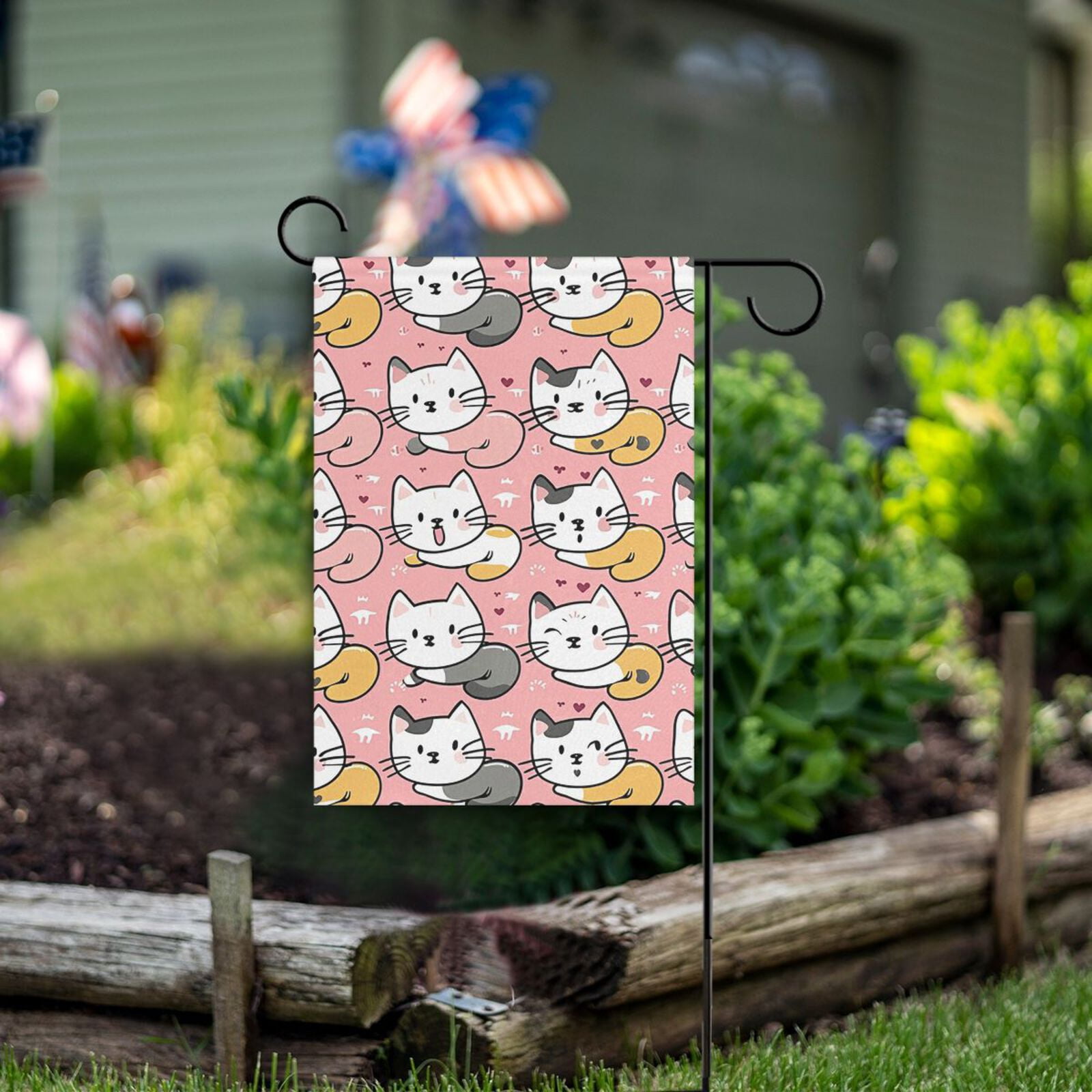 Cats in Pink Garden Flag Double Sided Outdoor Banners for Courtyard ...
