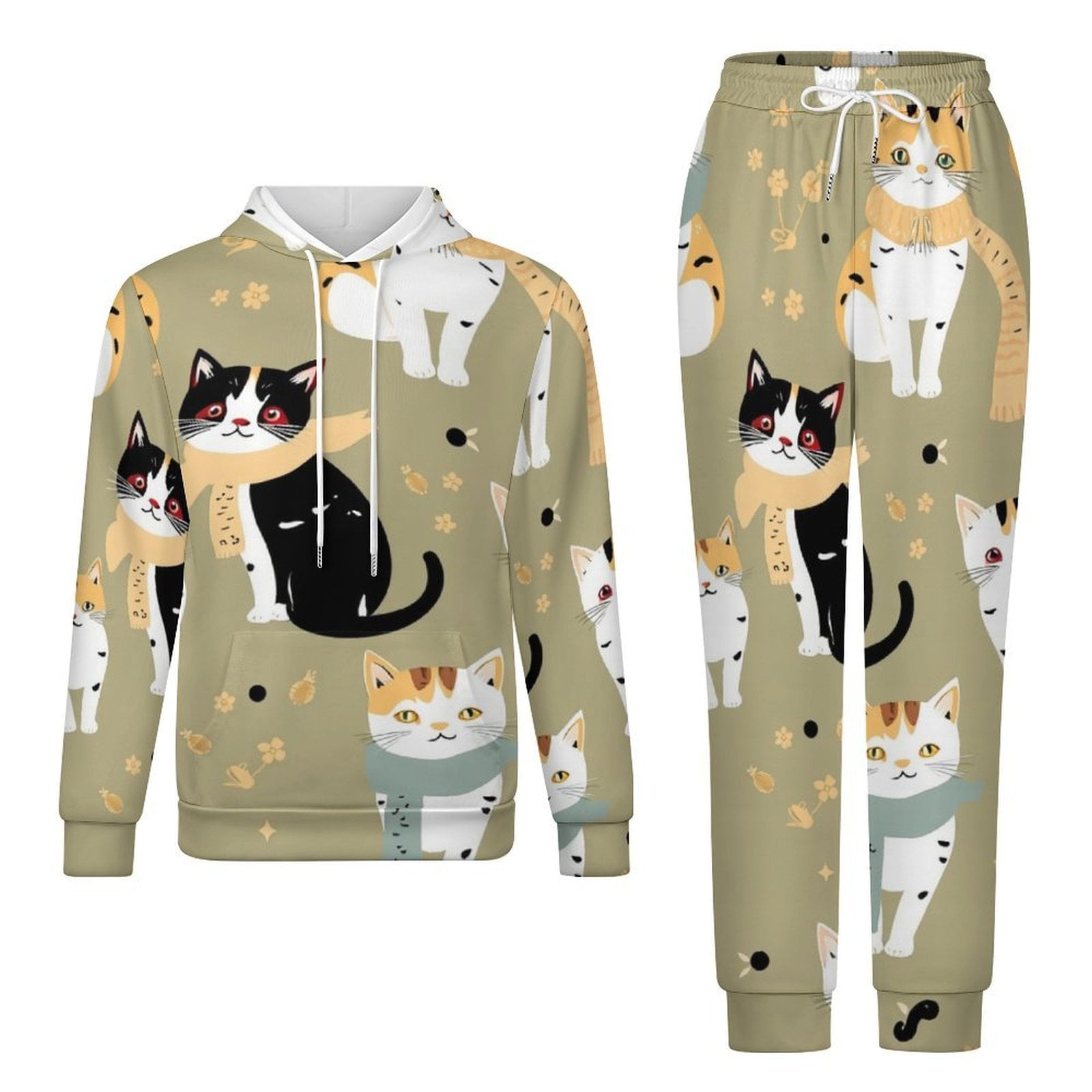 Cats in Scarves Pattern. Hoodie + Pants Suit Cool Men/Women 2 Pcs ...