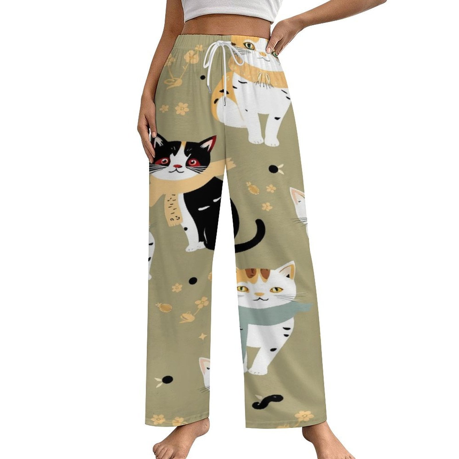 Cats in Scarves Pattern. Women's Pajama Pants Trousers Ladies Loose ...