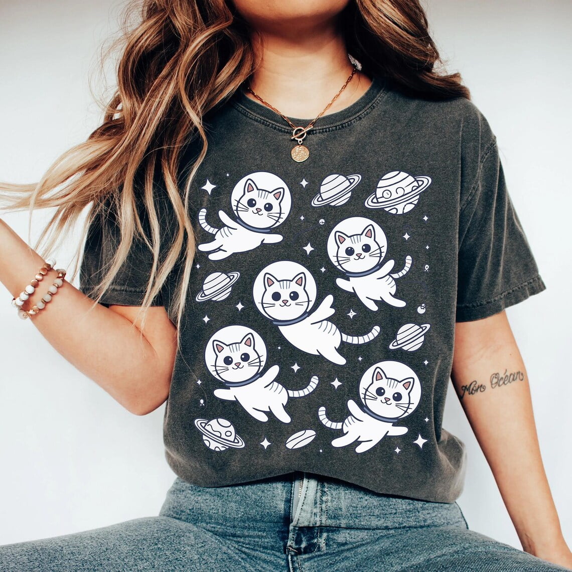 Cats in Space Shirt, Funny Cat Tshirt, Oversized Shirt, Aesthetic ...