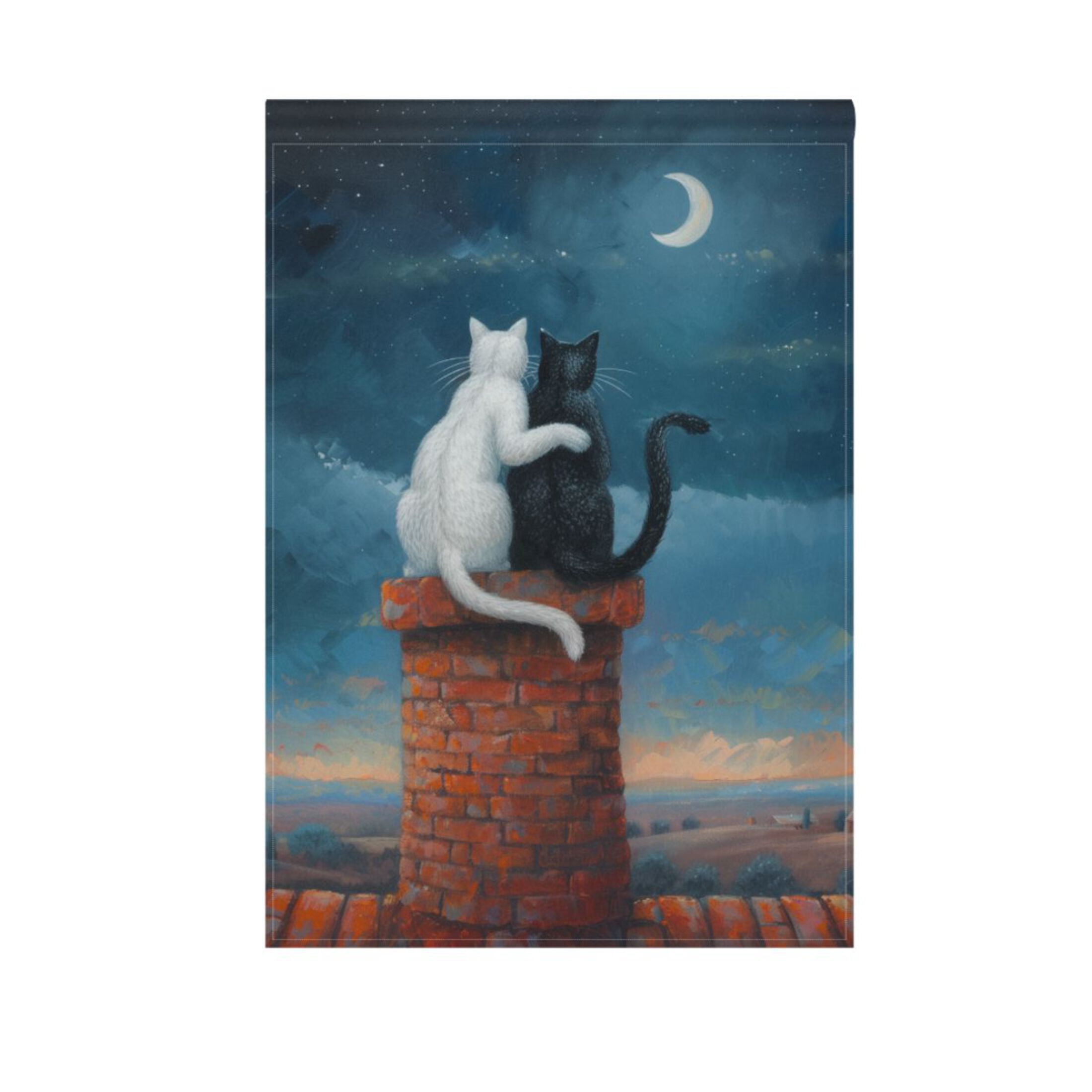 Cats on House with Moon Garden Flag 12X18 Double Sided Yard Flags for ...
