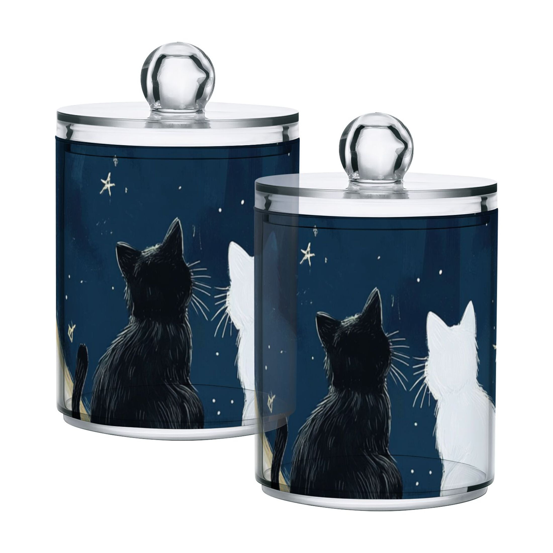 Cats on Moon Looking Starry Night Translucent Plastic Cans Storage ...