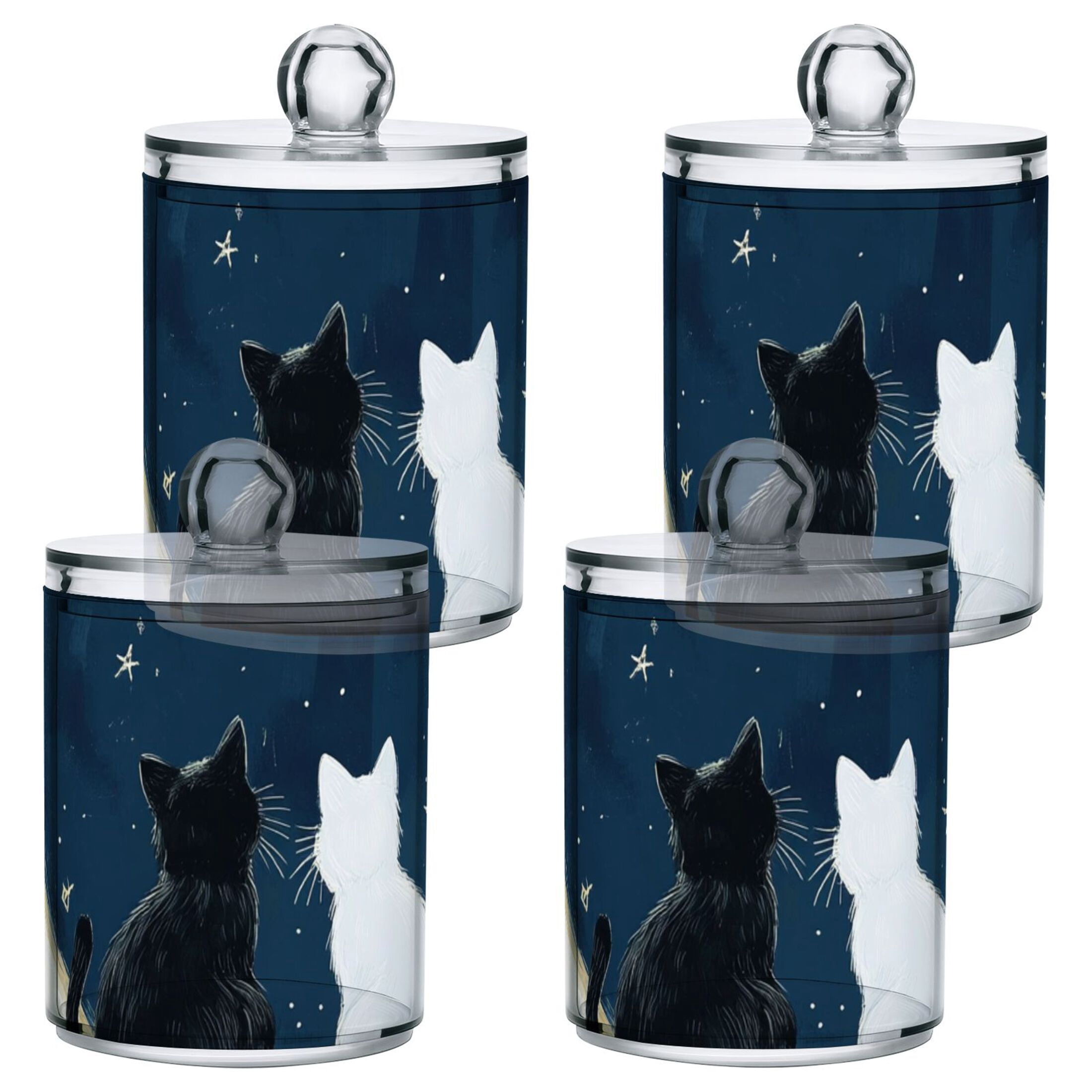 Cats on Moon Looking Starry Night Translucent Plastic Cans Storage ...
