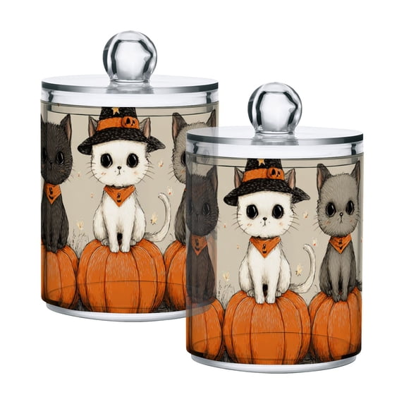 Cats on Pumpkins Happy Halloween Greeting Translucent Plastic Cans ...