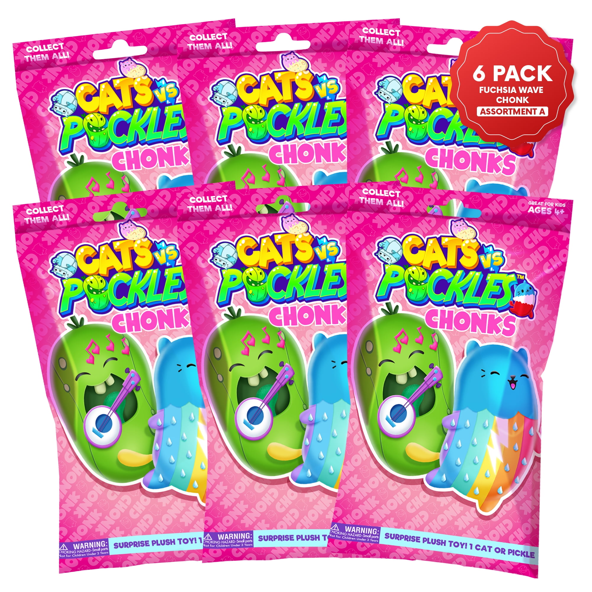 Cats vs Pickles Chonk Fuchsia Wave A Mystery Bags 6pk | CvP 6-inch Plushies - Walmart.com