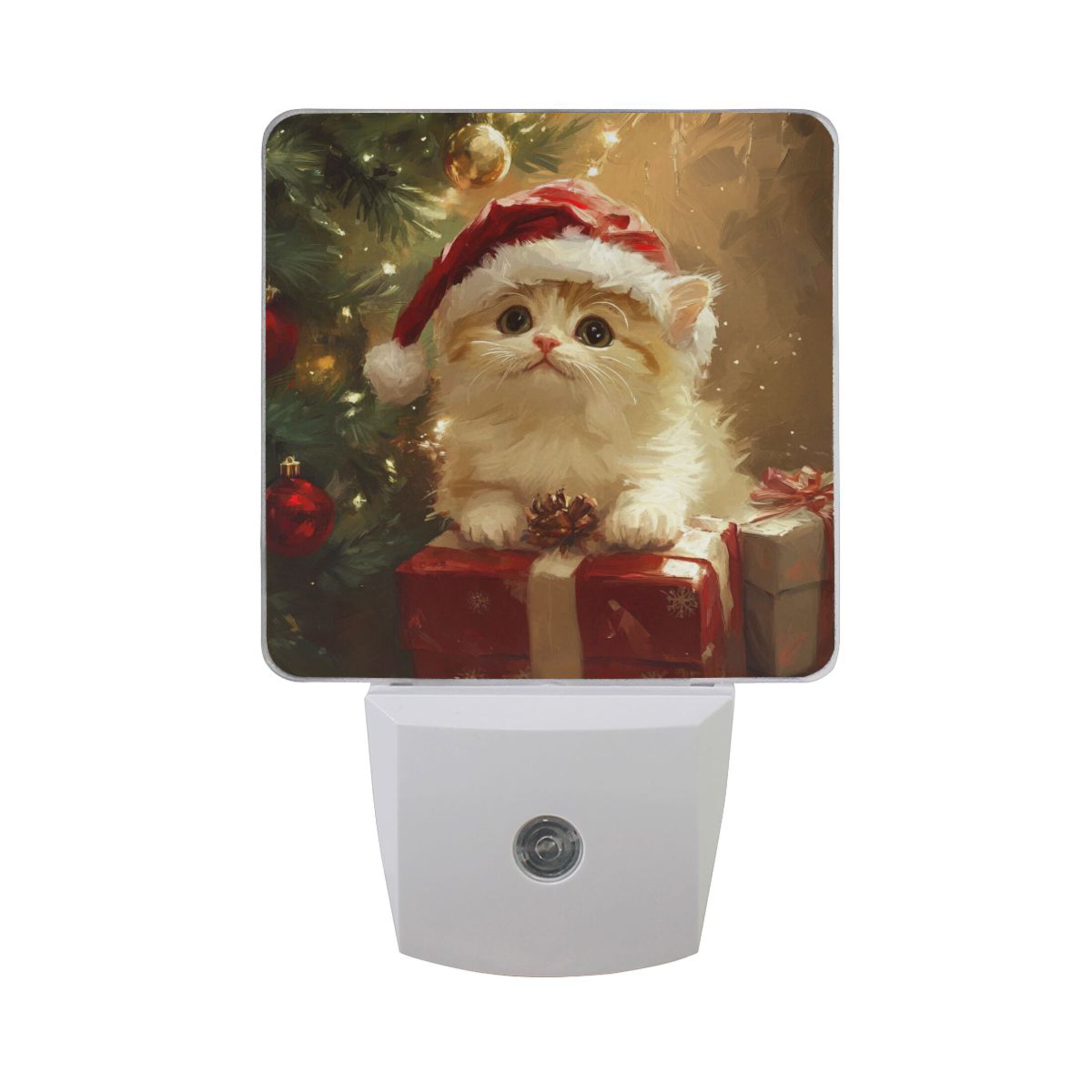 Cats with Christmas Hat Presents Tree LED Night Light with Smart Sensor ...