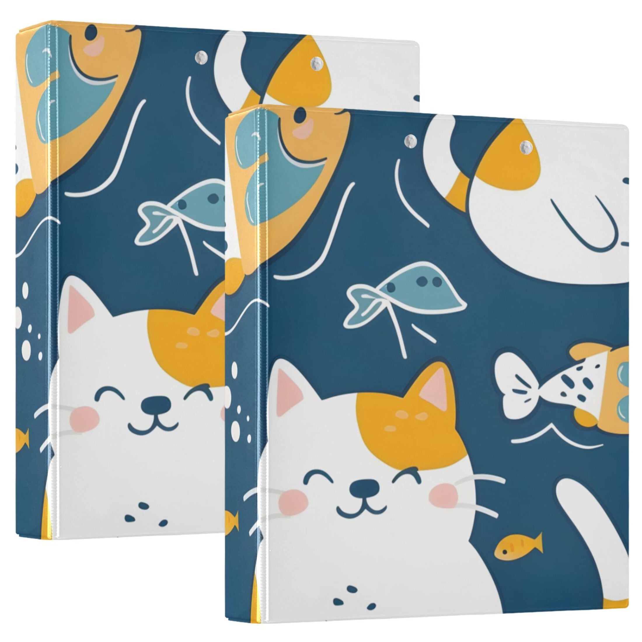 Cats with Fish 3 Ring Binders 1.5 inch Hardcover File Folders with ...
