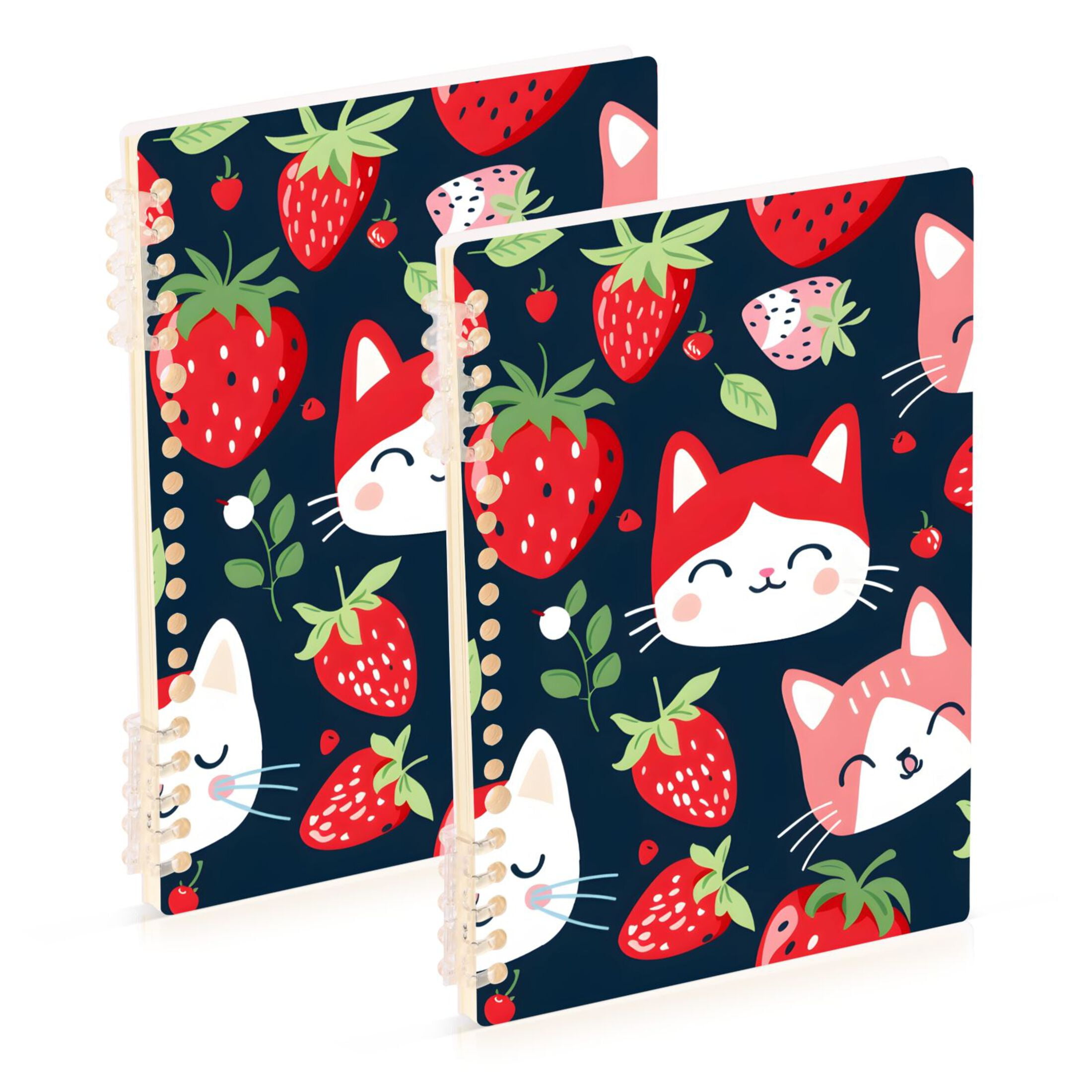 Cats with Strawberries Ring Binder Notebook Journey Note Diary College ...