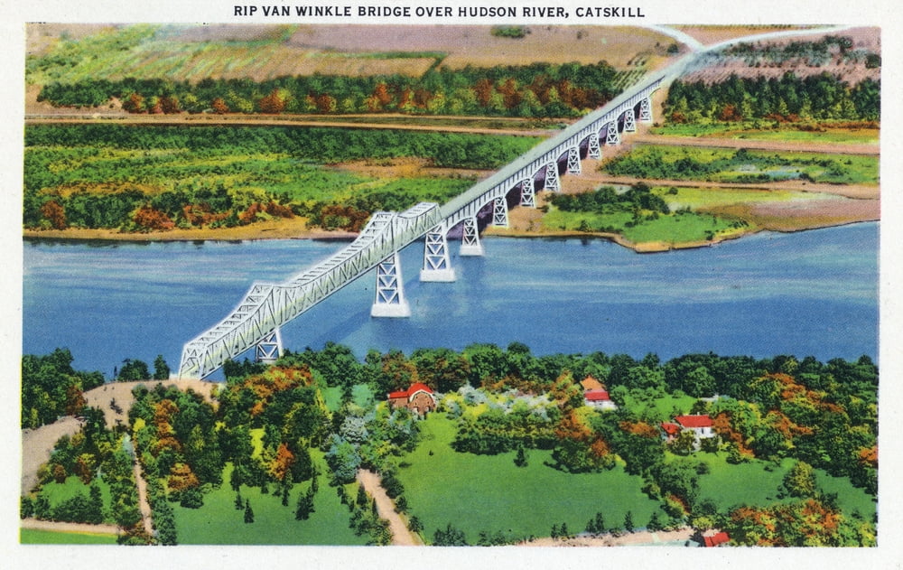 Catskill, New York, Aerial View of Rip Van Winkle Bridge over Hudson ...