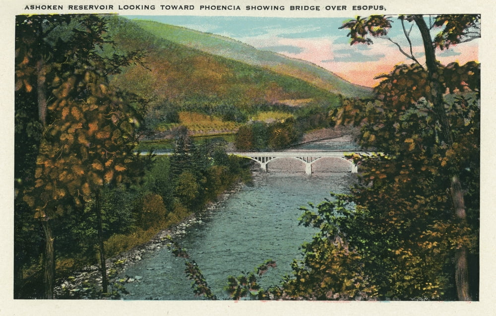 Catskill Park, NY, Ashokan Reservoir View of Phoencia, Bridge over ...