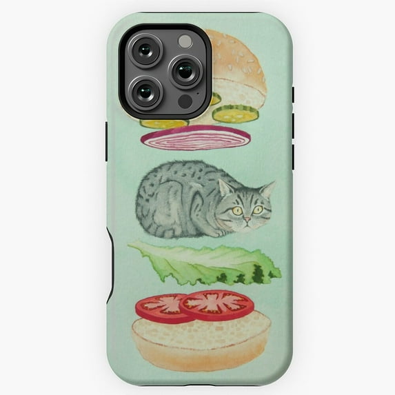 Catsup Cat Burger Delight Funny Food iPhone Case 11 12 13 14 15 16 17 ...