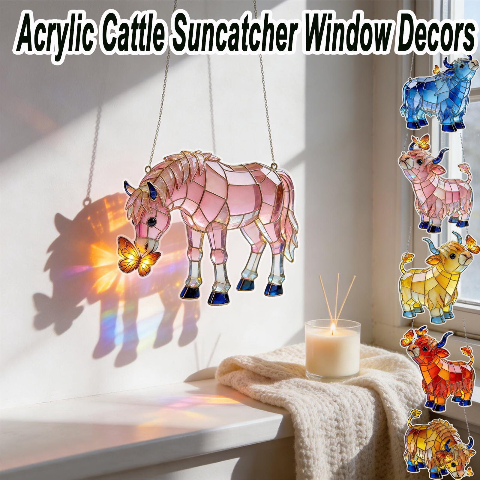 Cattle Acrylic Cattle Cow Window Suncatcher 2D Flat Hanging Ornament ...