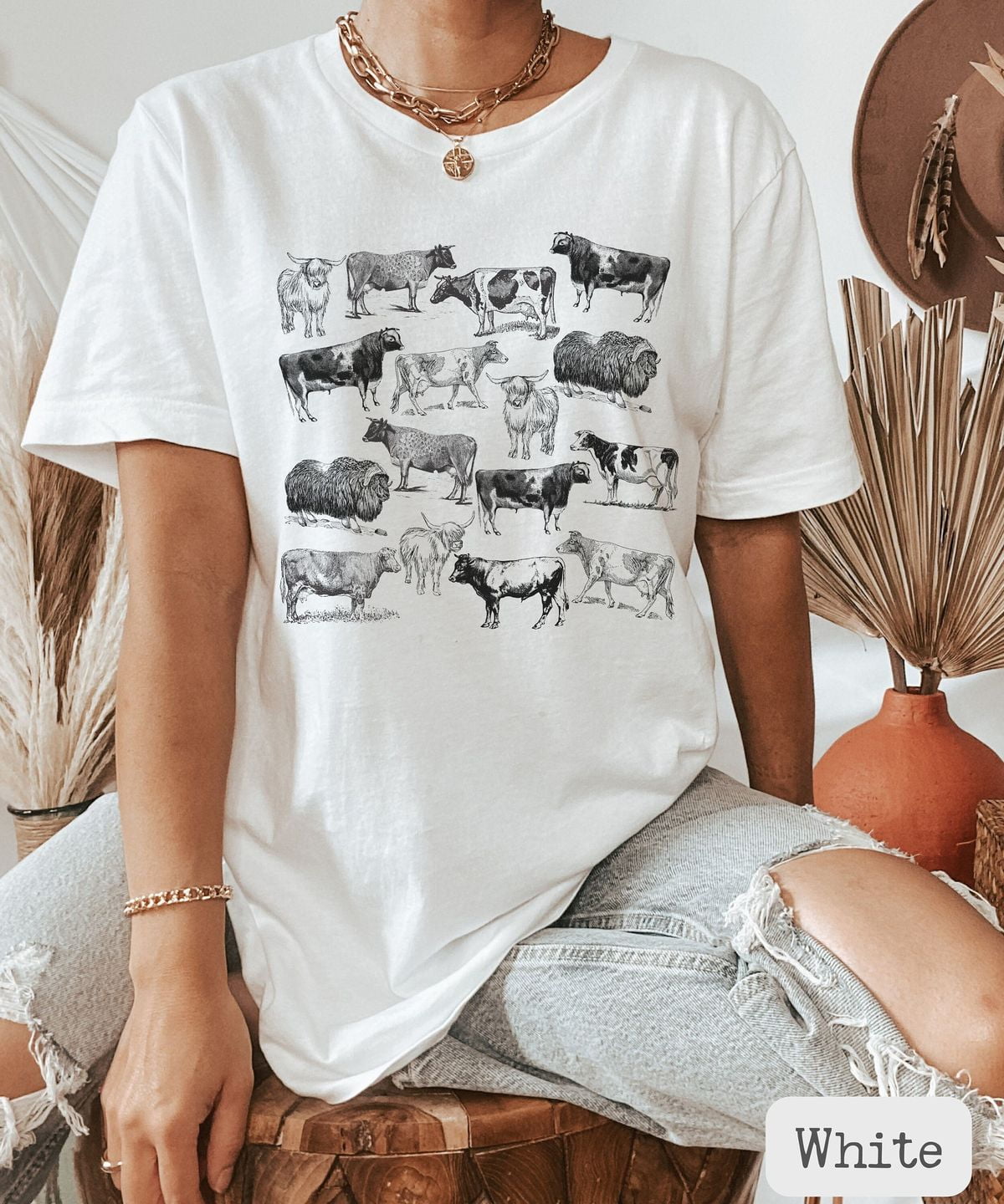 Cattle Breeds Sketch Graphic Tee with Multiple Cow Illustrations for ...