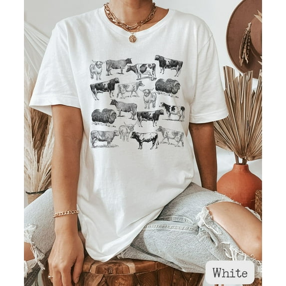 Cattle Breeds Sketch Graphic Tee with Multiple Cow Illustrations for ...