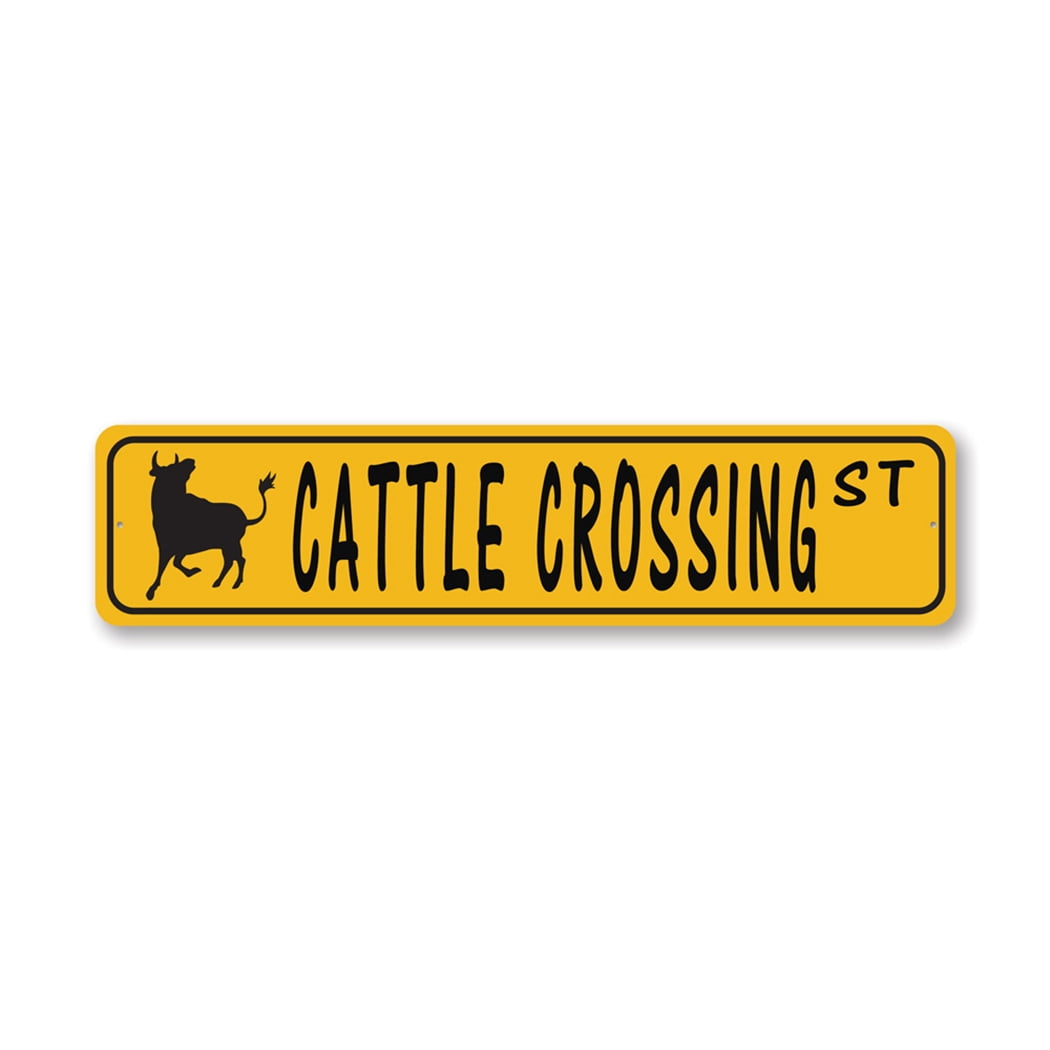 Cattle Crossing Street Aluminum Metal Decor Sign - 4x18 inches ...