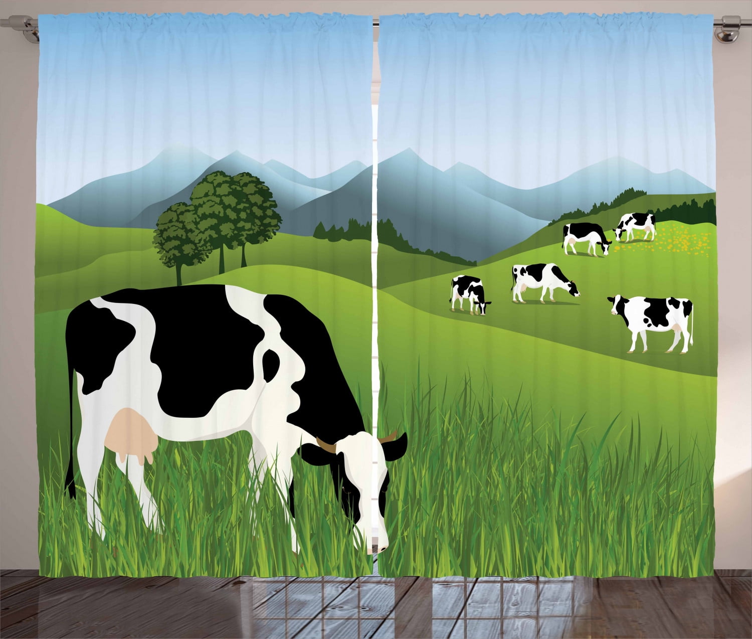 Ambesonne Cattle Curtains 2 Panel Set, Agriculture Landscape, 108" x 84 ...