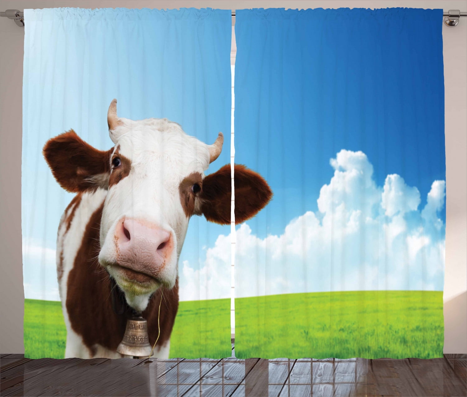 Ambesonne Cattle Curtains 2 Panel Set, Staring Brown Animal, 108" x 84 ...