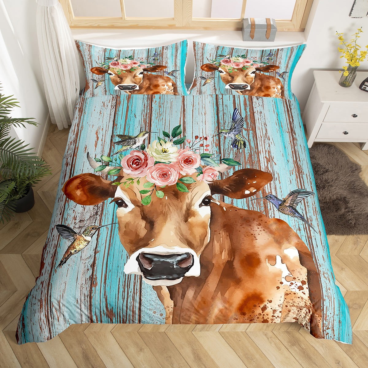 Cattle Flower Bedding Set Twin Size Western Funny Animal Bull Comforter ...