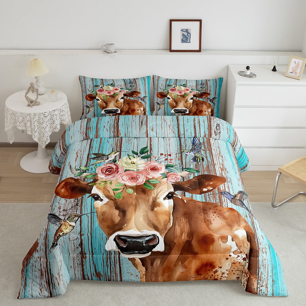 Cattle Flower Bedding Set Twin Size Western Funny Animal Bull Comforter ...