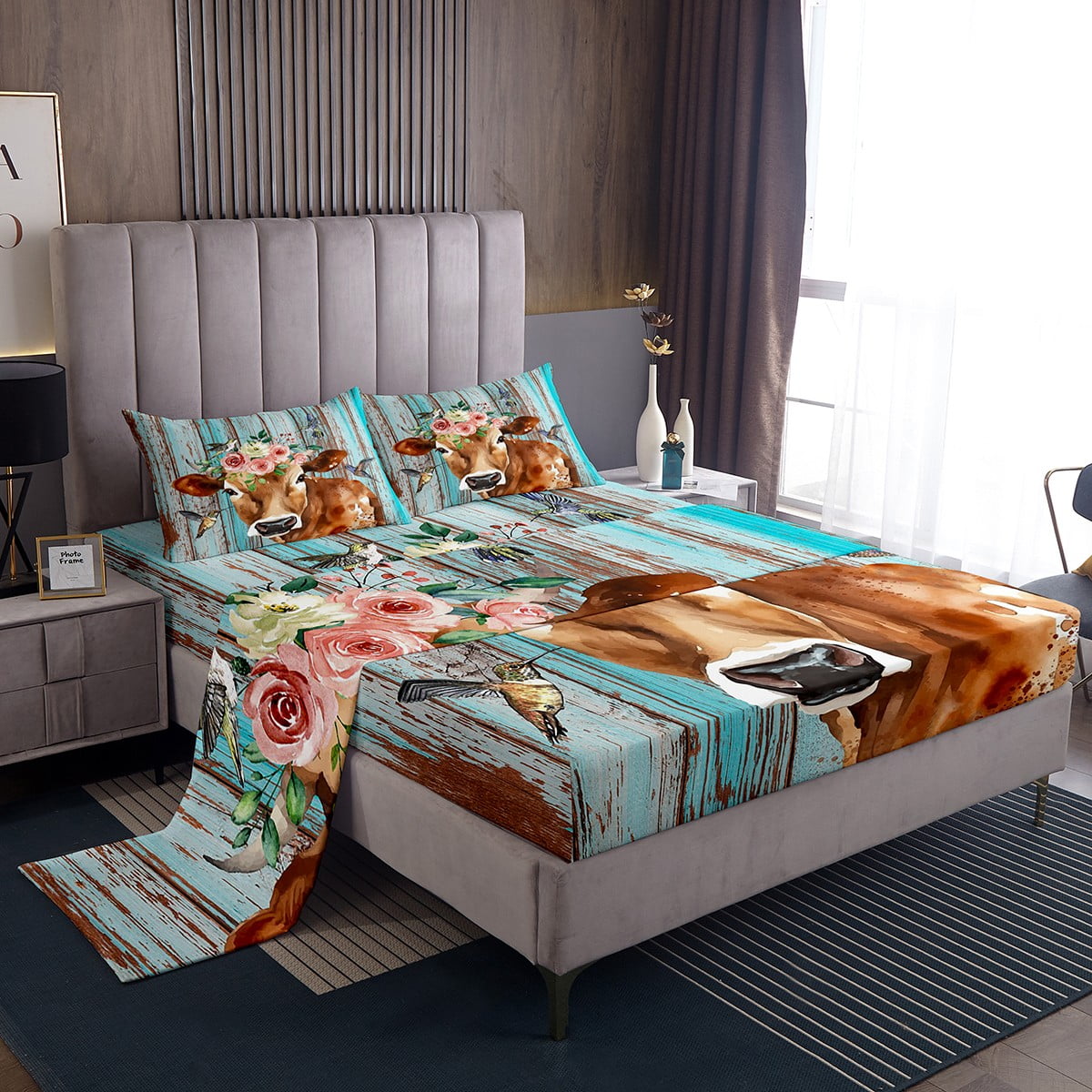 Cattle Flower Sheets Queen Size Western Funny Animal Bull Sheet Set ...